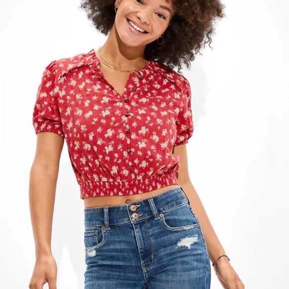 American Eagle Outfitters | Tops | Nwt American Eagle Red Floral Crop ...